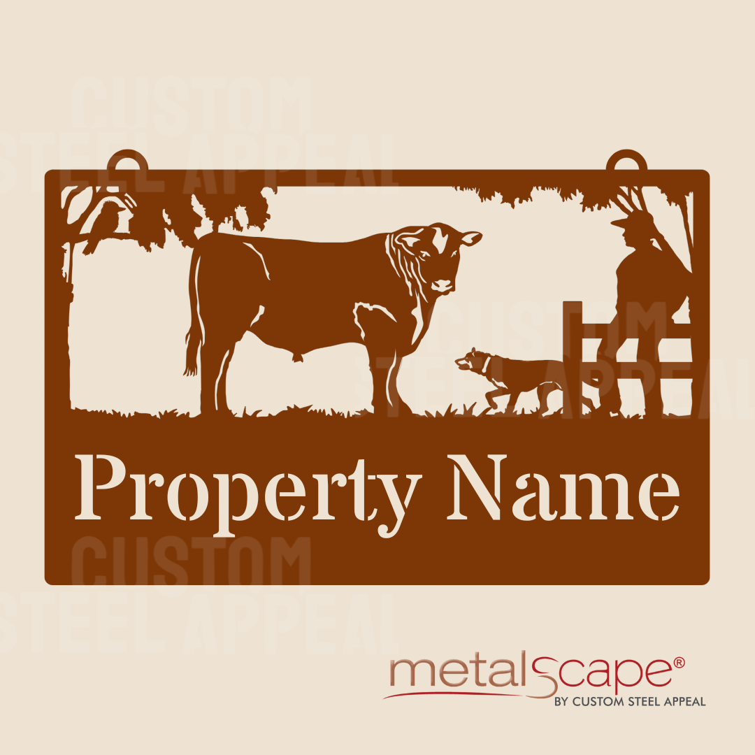 Angus Bull with Man & Dog - Farm Property Sign – Custom Steel Appeal
