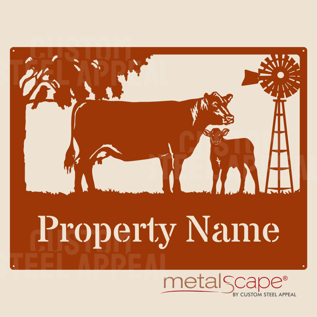 Angus Cow, Calf and Windmill - Farm Property Sign – Custom Steel Appeal