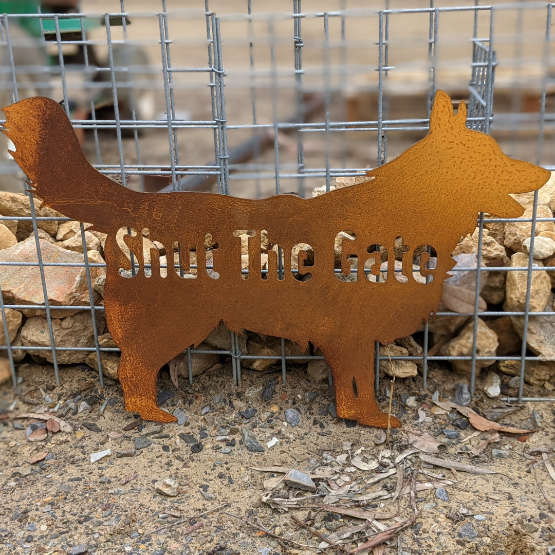 Border Collie Shut the Gate Dog Sign | Custom Steel Appeal