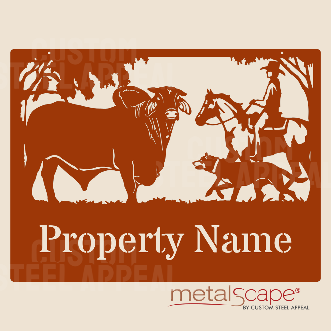 Brahman Bull and Horse Rider - Farm Property Sign – Custom Steel Appeal
