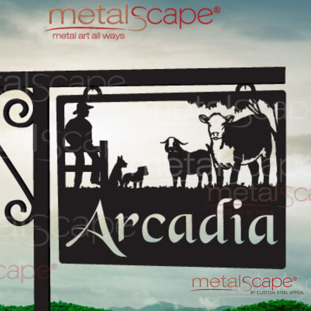 Hereford Cow, Boer Goat, Dogs and Farmer - Farm Property Sign – Custom ...