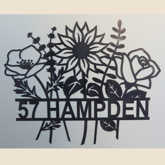 Open Flowers Address Sign – Custom Steel Appeal