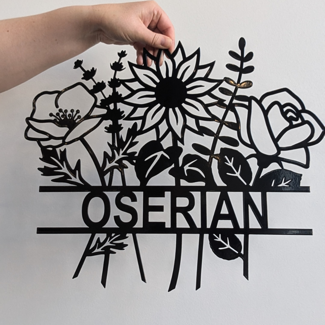 Open Flowers Address Sign – Custom Steel Appeal