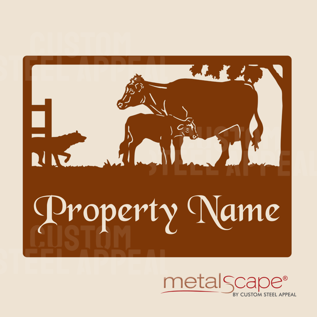 Shorthorn Cow & Calf - Farm Property Sign – Custom Steel Appeal