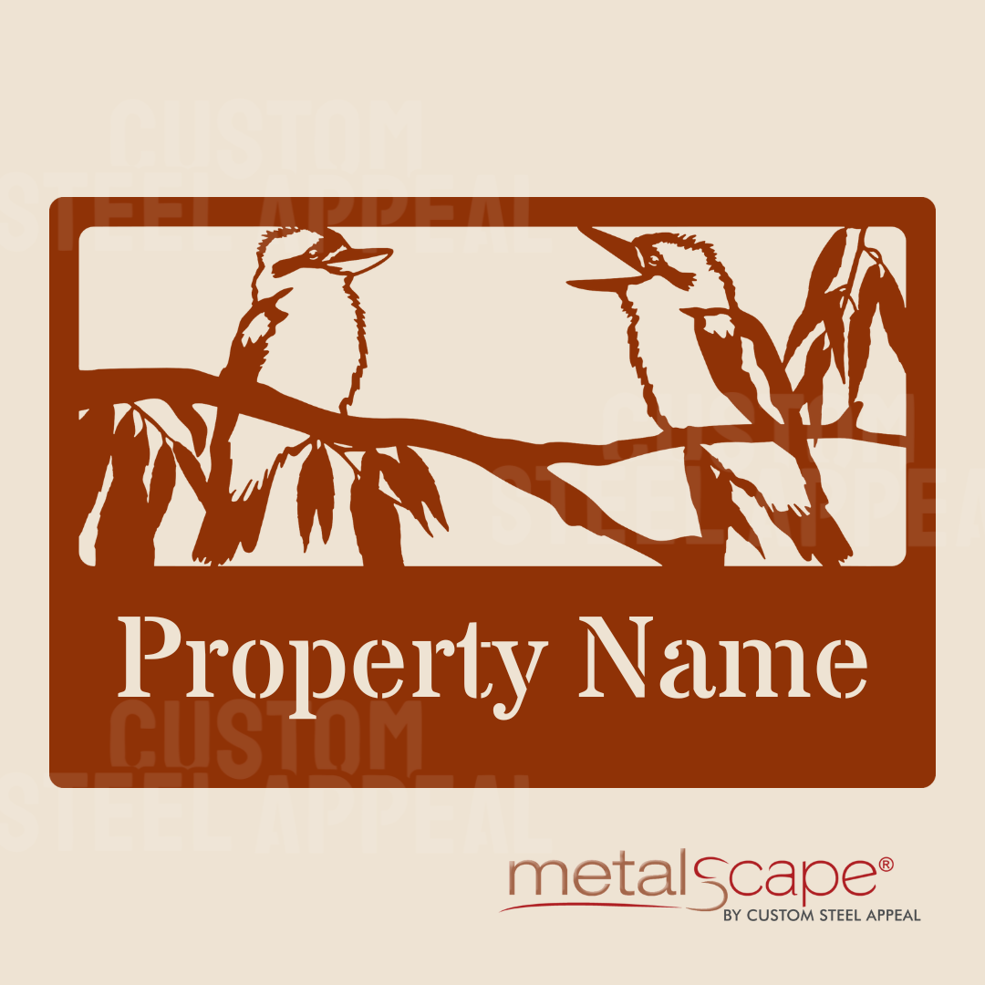 Two Kookaburras on Branch - Farm Property Sign – Custom Steel Appeal