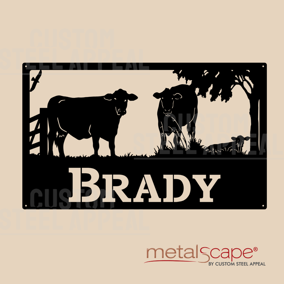 Angus Cows & Sitting Calf - Farm Property Sign – Custom Steel Appeal
