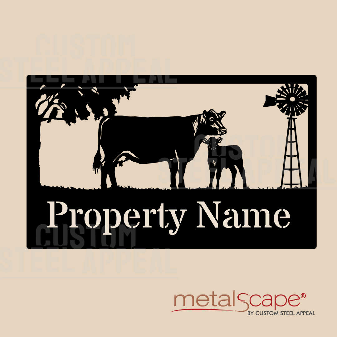Angus Cow & Calf, Windmill - Farm Property Sign – Custom Steel Appeal