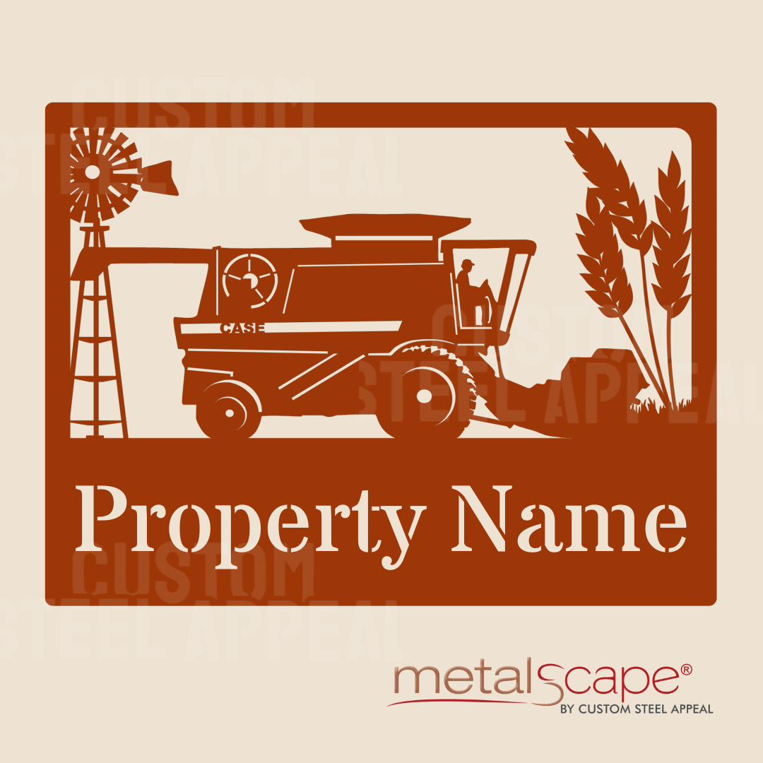 Case Header, Wheat, Windmill - Farm Property Sign – Custom Steel Appeal