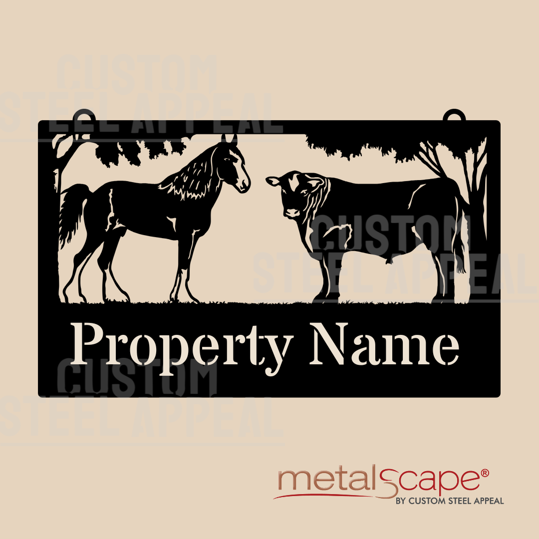 Clydesdale Horse & Angus Cow - Farm Property Sign – Custom Steel Appeal