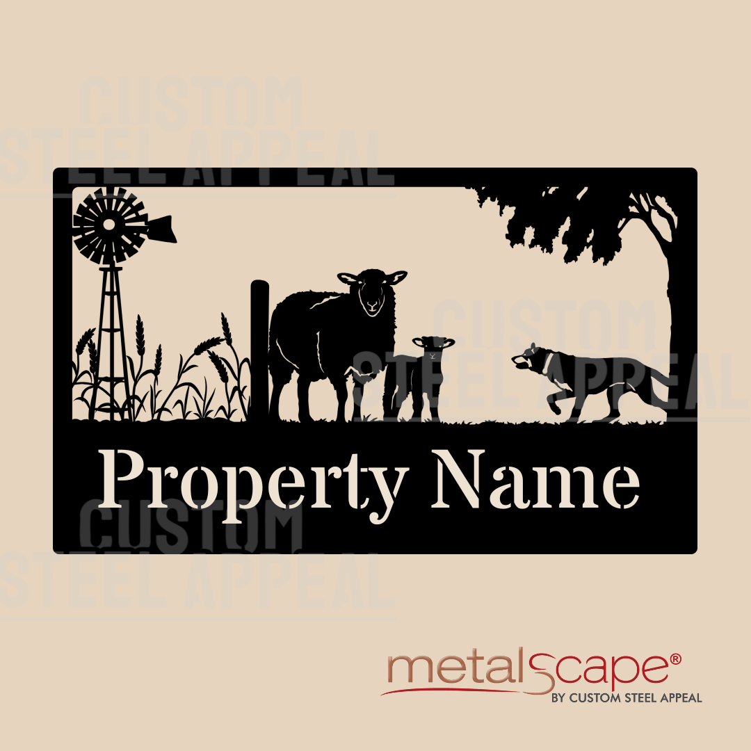 Cross Breed Ewe, Lamb, Kelpie, Windmill & Wheat - Farm Property Sign ...