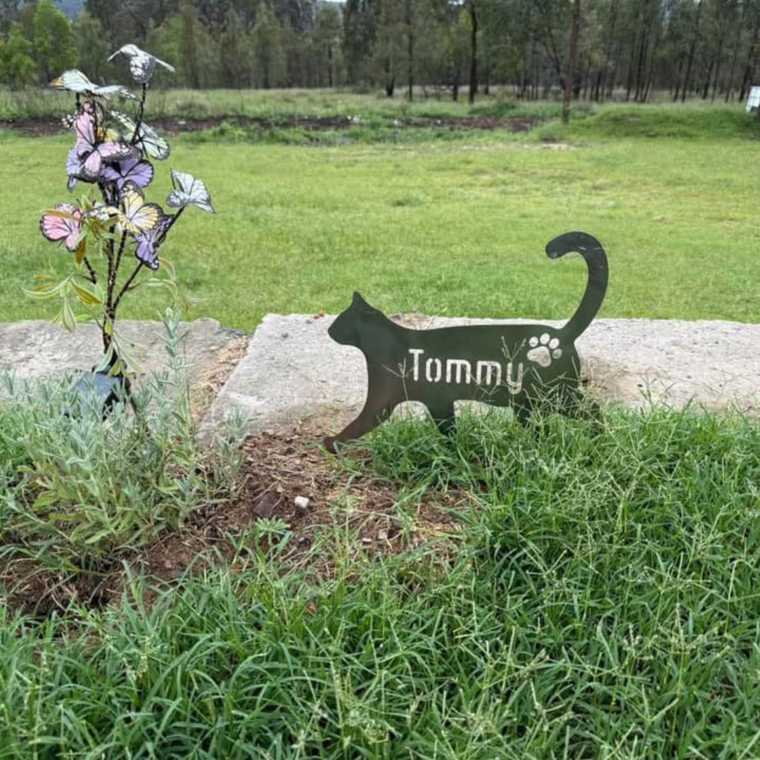 Cat 1 (Walking) Pet Memorial Sign – Custom Steel Appeal