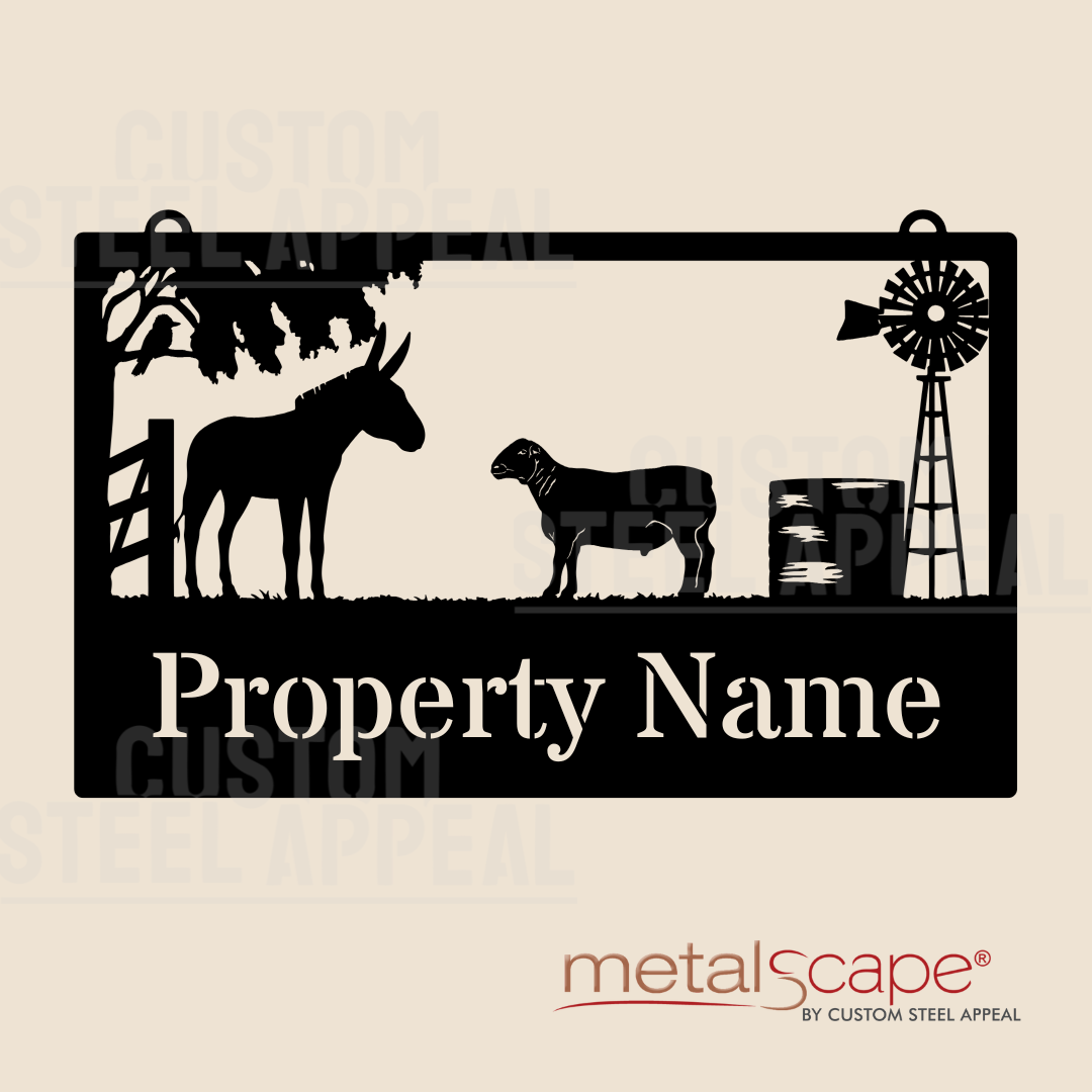 Donkey, Dorper Sheep & Windmill - Farm Property Sign – Custom Steel Appeal