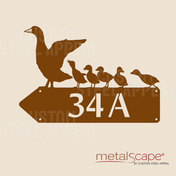 Duck and Ducklings House Number Arrow – Custom Steel Appeal