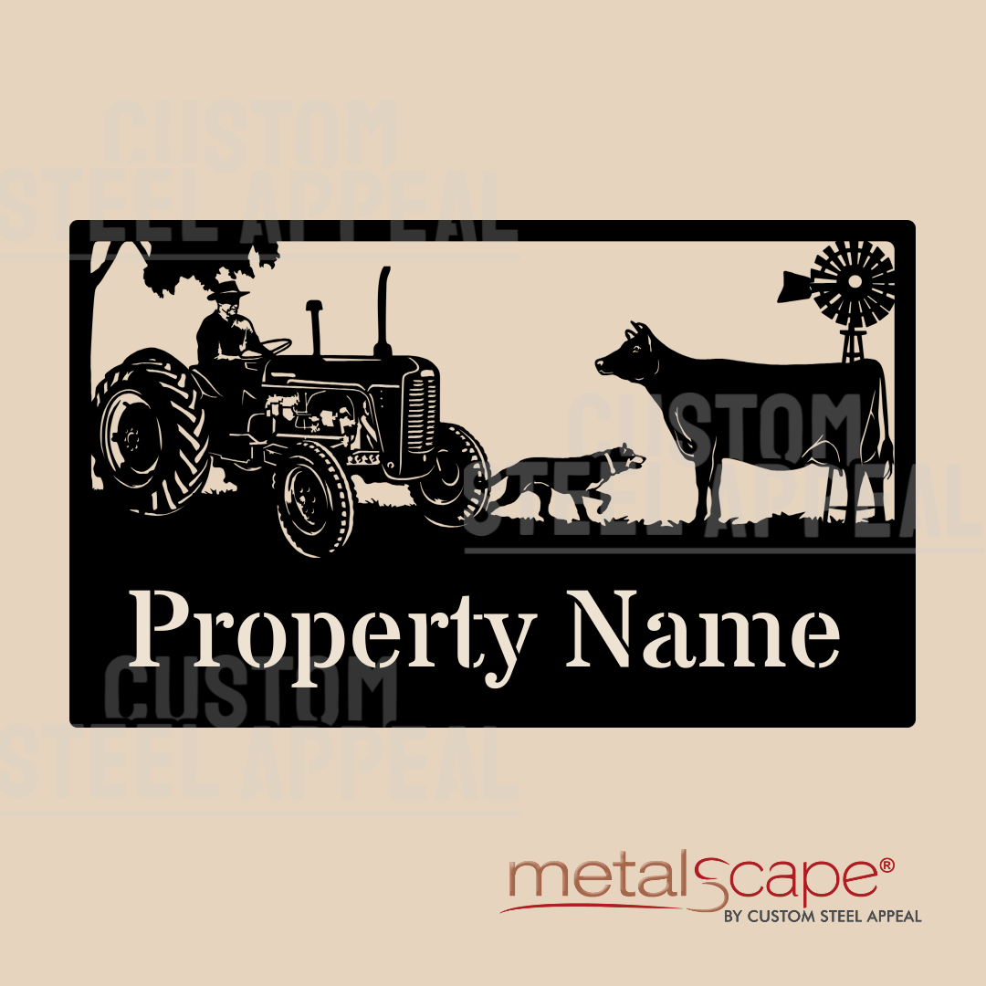 Ferguson Tractor, Jersey Cow, Kelpie & Windmill - Farm Property Sign ...