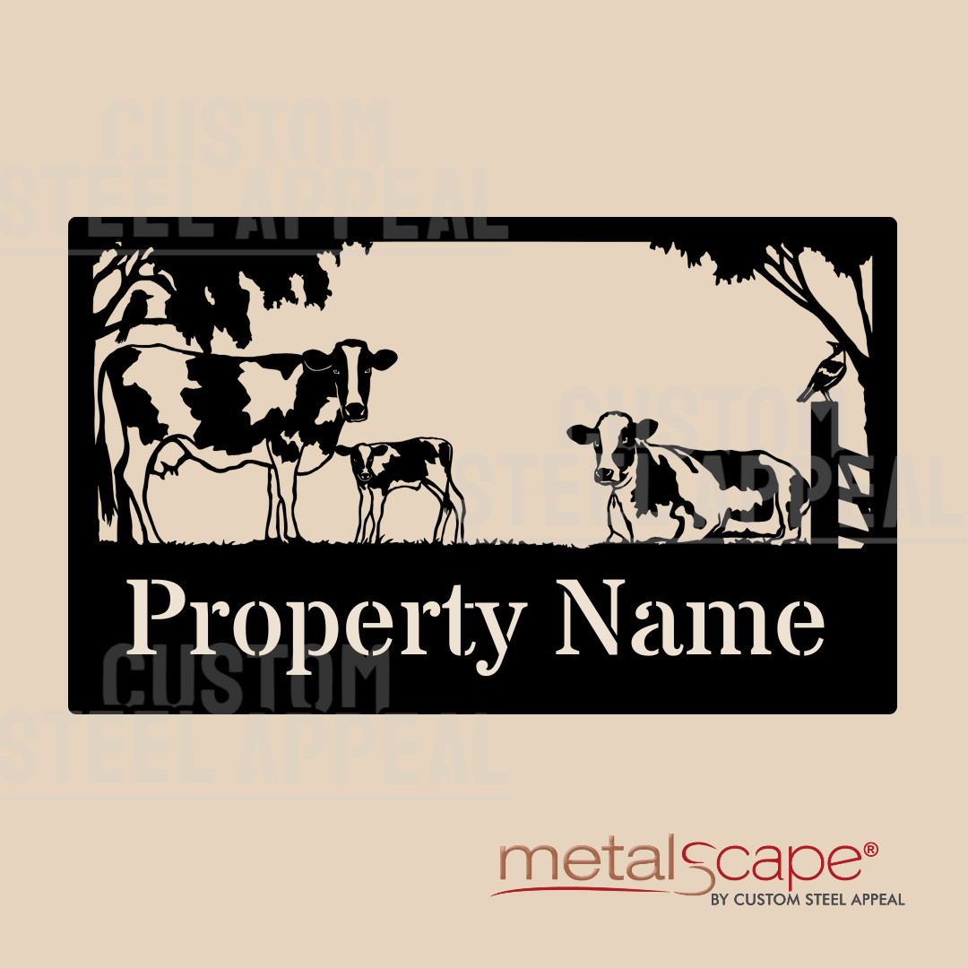 Two Friesian Cows & Calf - Farm Property Sign – Custom Steel Appeal