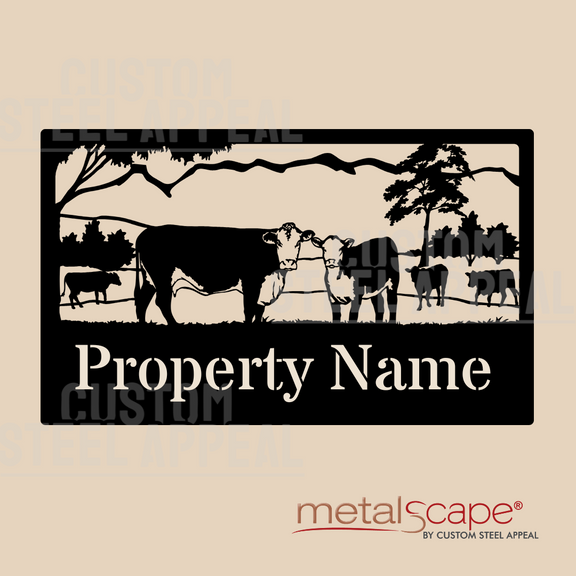 Hereford Cows and Mountain Range - Farm Property Sign – Custom Steel Appeal