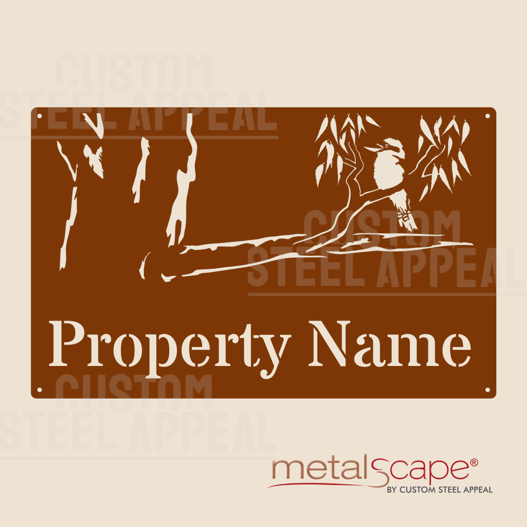 Kookaburra in Gum Tree - Farm Property Sign – Custom Steel Appeal
