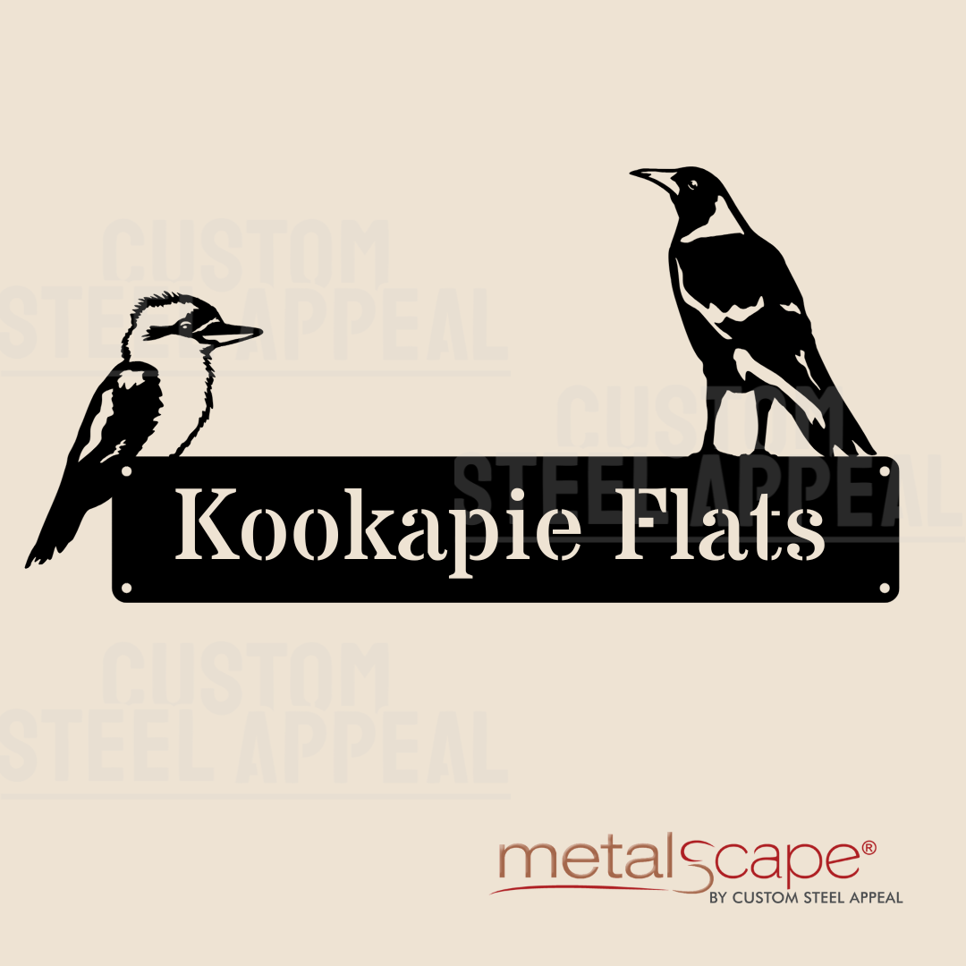 Magpie & Kookaburra Property Sign – Custom Steel Appeal