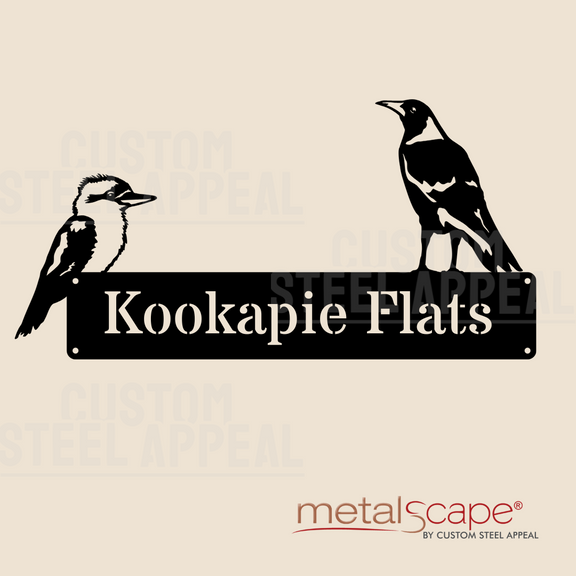 Magpie & Kookaburra Property Sign – Custom Steel Appeal