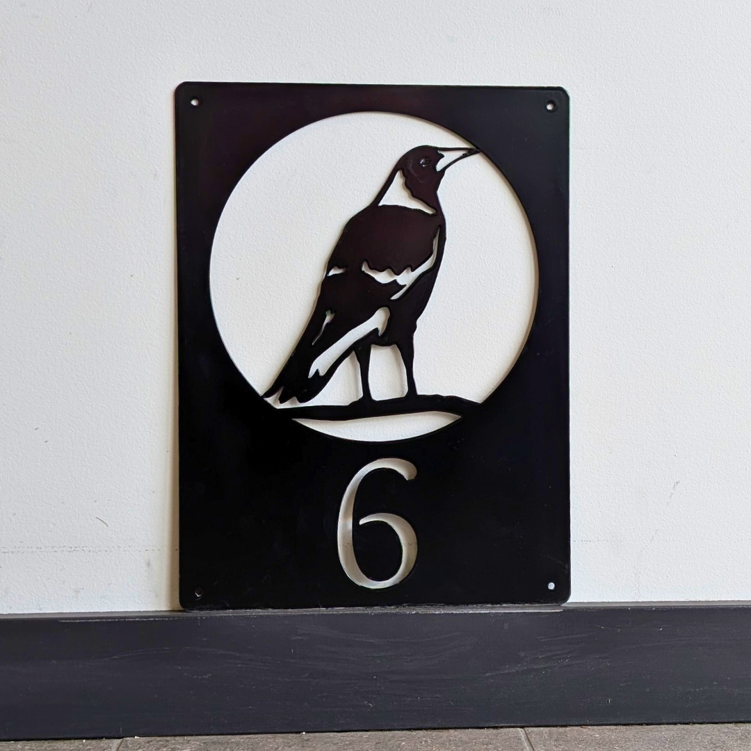 Magpie House Number Sign – Custom Steel Appeal