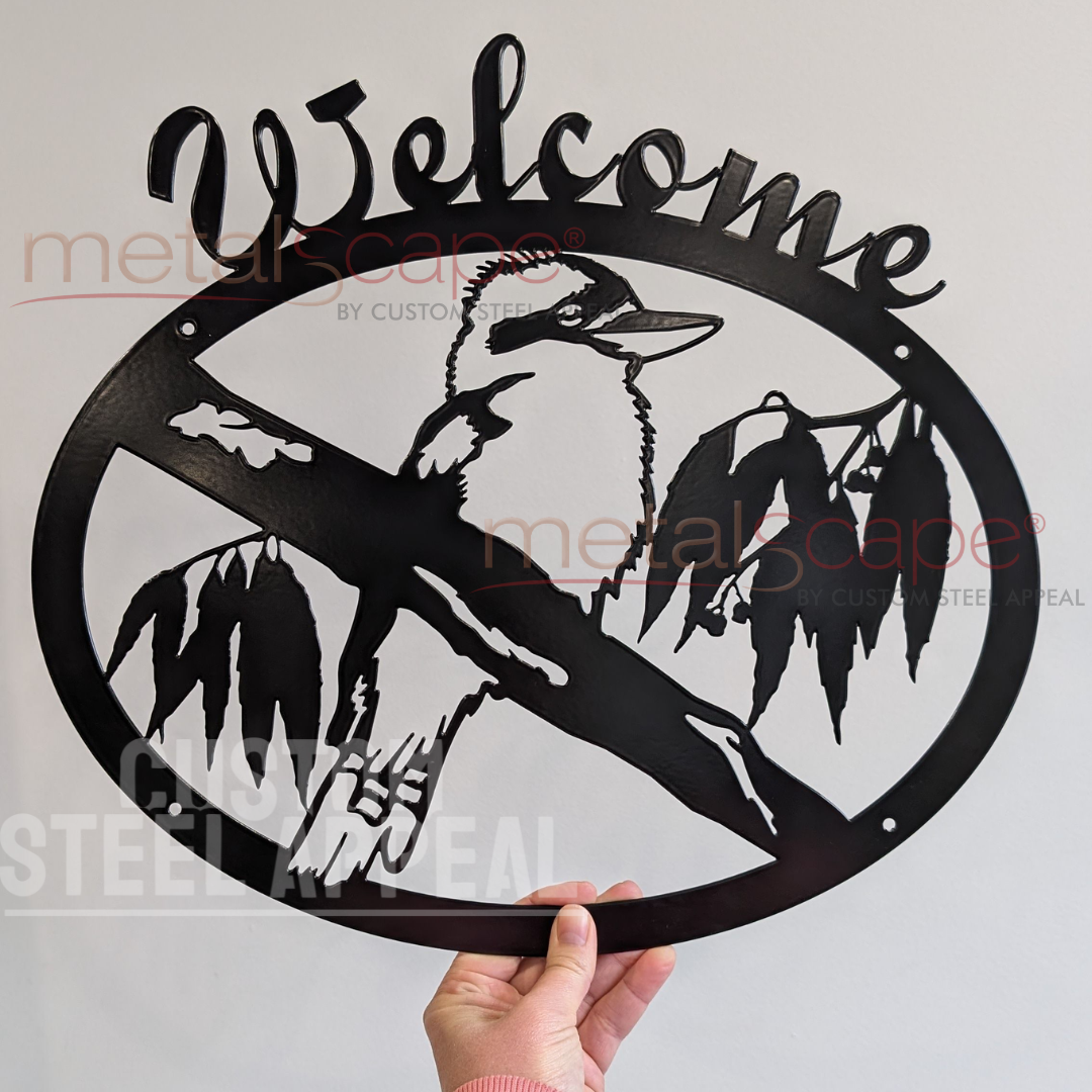Kookaburra on Branch Oval Frame Welcome Sign – Custom Steel Appeal