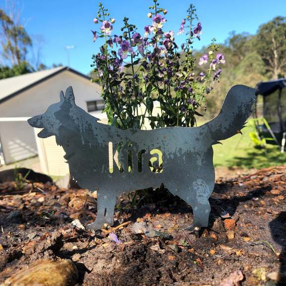Custom Made Fluffy Border Collie Dog Pet Memorial | Custom Steel Appeal
