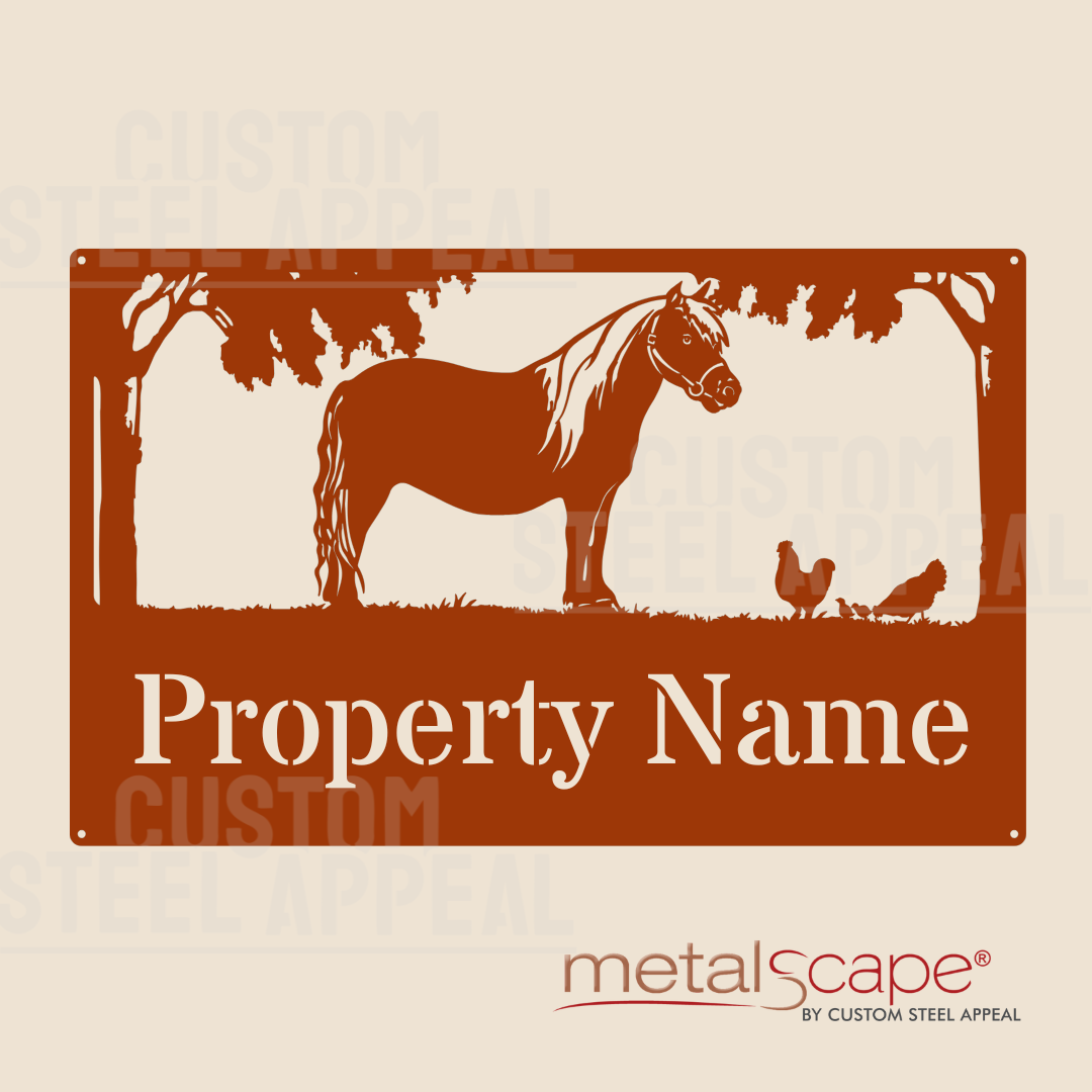 Pony & Chickens - Farm Property Sign – Custom Steel Appeal