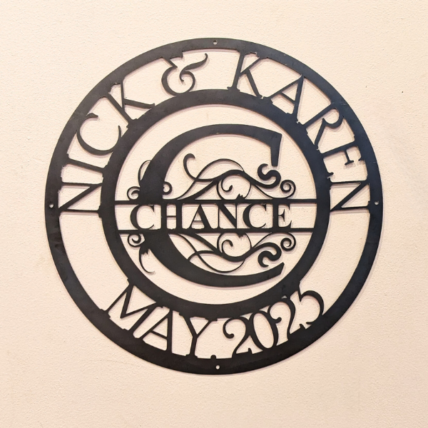 Round Monogram Split Letter Sign – Custom Steel Appeal