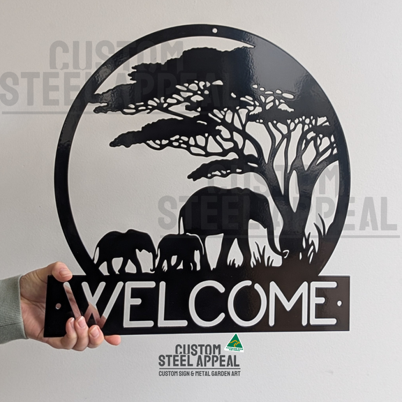 Elephant Family Welcome Sign – Custom Steel Appeal