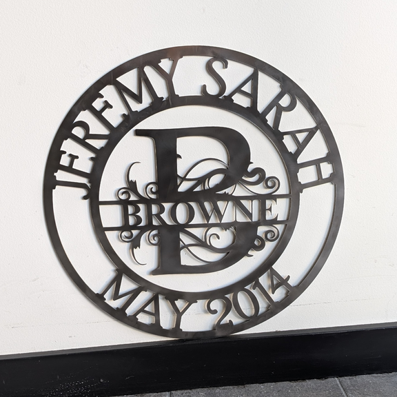 Round Monogram Split Letter Sign – Custom Steel Appeal