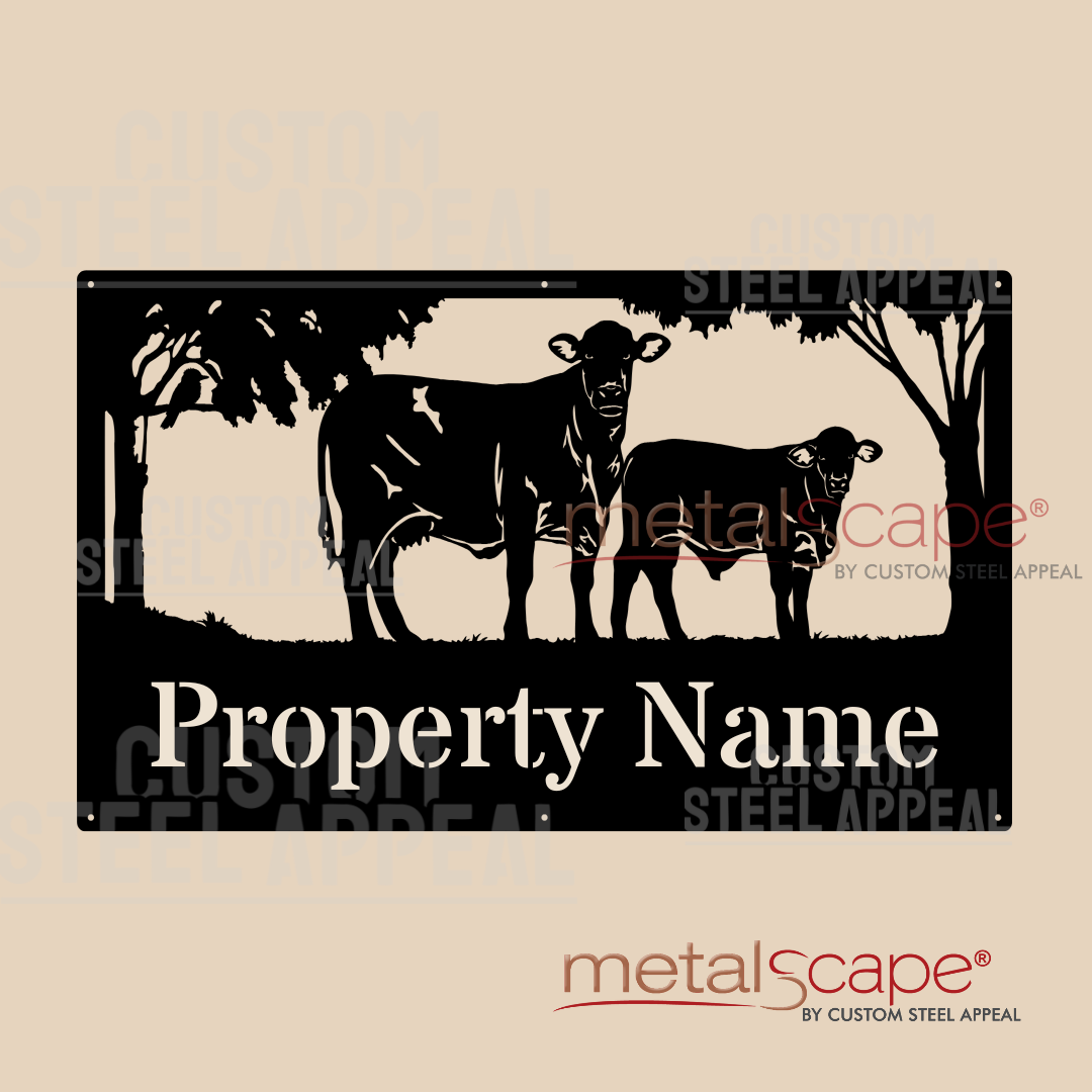 Santa Gertrudis Cow & Calf - Farm Property Sign – Custom Steel Appeal