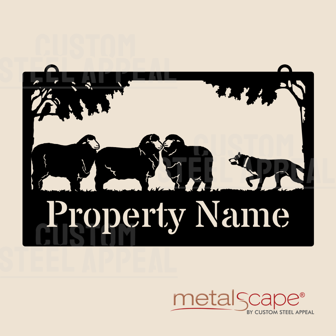 Three Merino Ewes and Kelpie - Farm Property Sign – Custom Steel Appeal