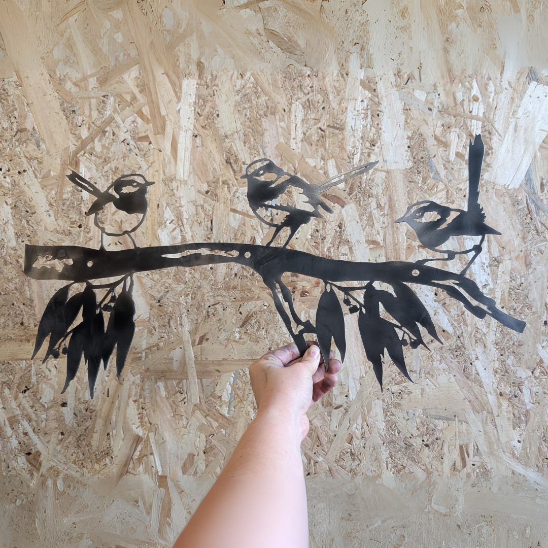 3 Wrens on Branch Wall Art – Custom Steel Appeal