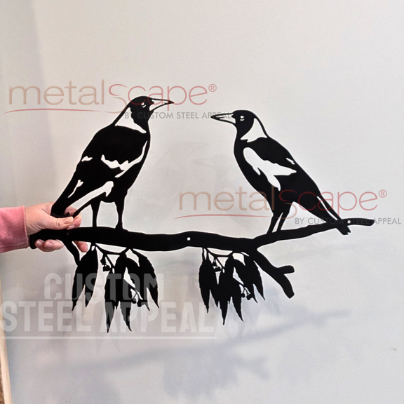 Magpies on Branch Wall Art – Custom Steel Appeal
