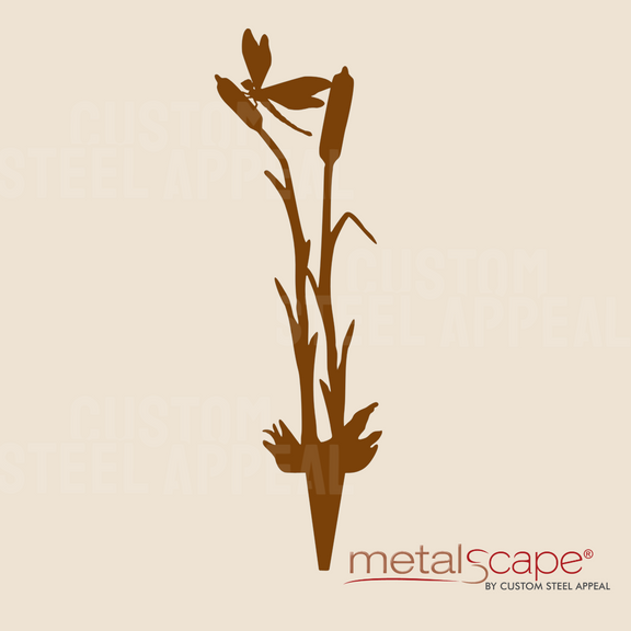 Two Bulrush Reeds and Dragonfly – Custom Steel Appeal