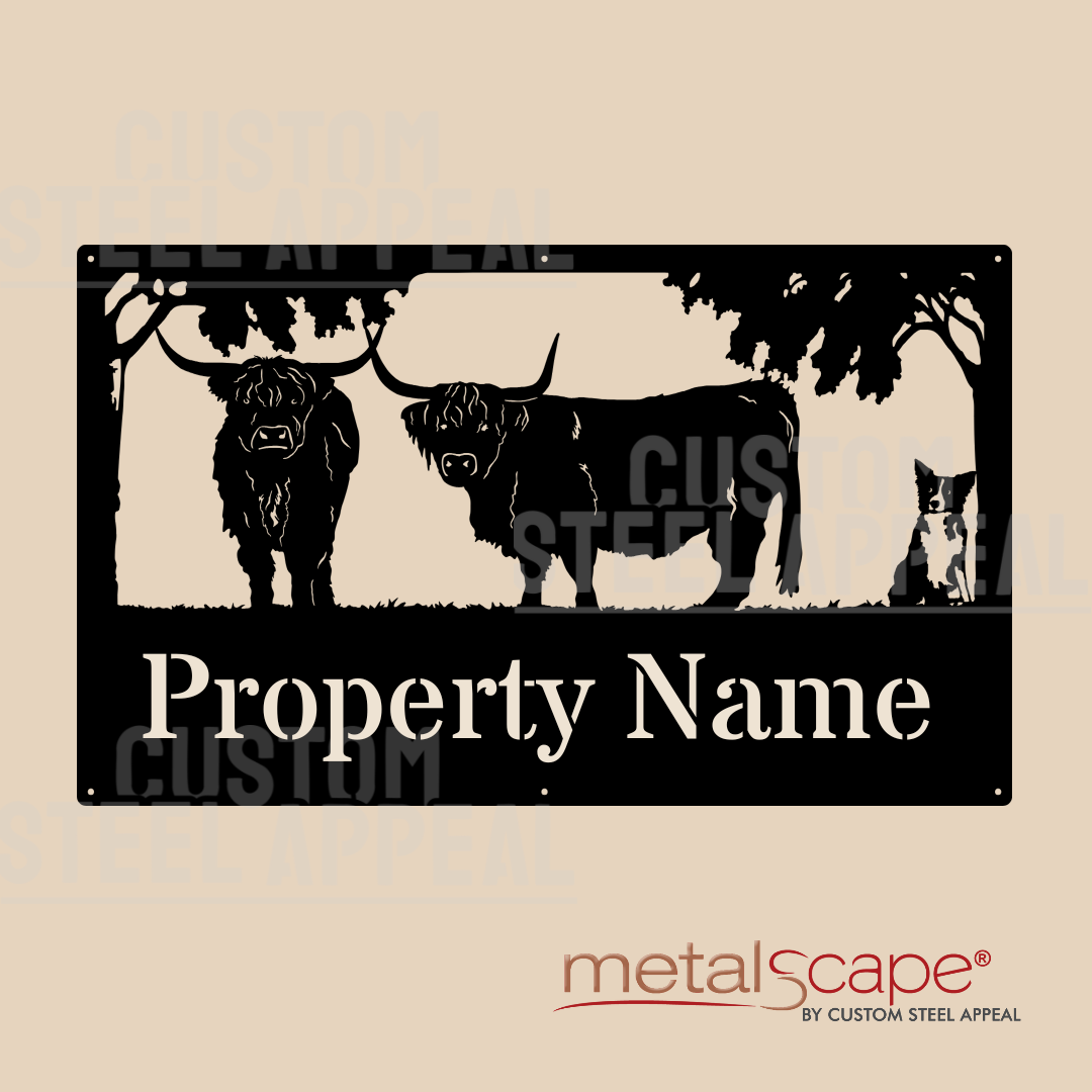 Two Highland Cows - Farm Property Sign – Custom Steel Appeal