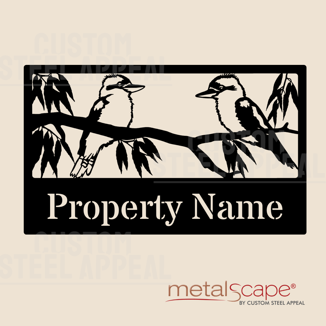 Two Kookaburras on Branch - Farm Property Sign – Custom Steel Appeal