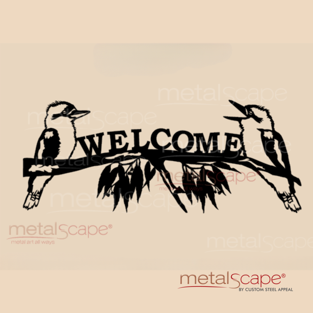 Two Kookaburras on Branch Welcome Sign – Custom Steel Appeal