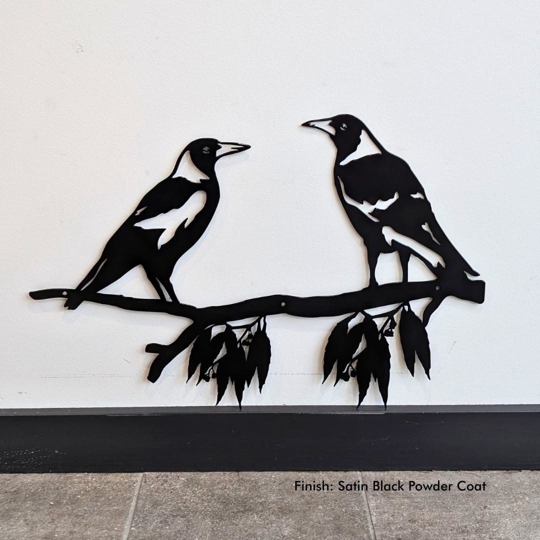 Magpies on Branch Wall Art – Custom Steel Appeal