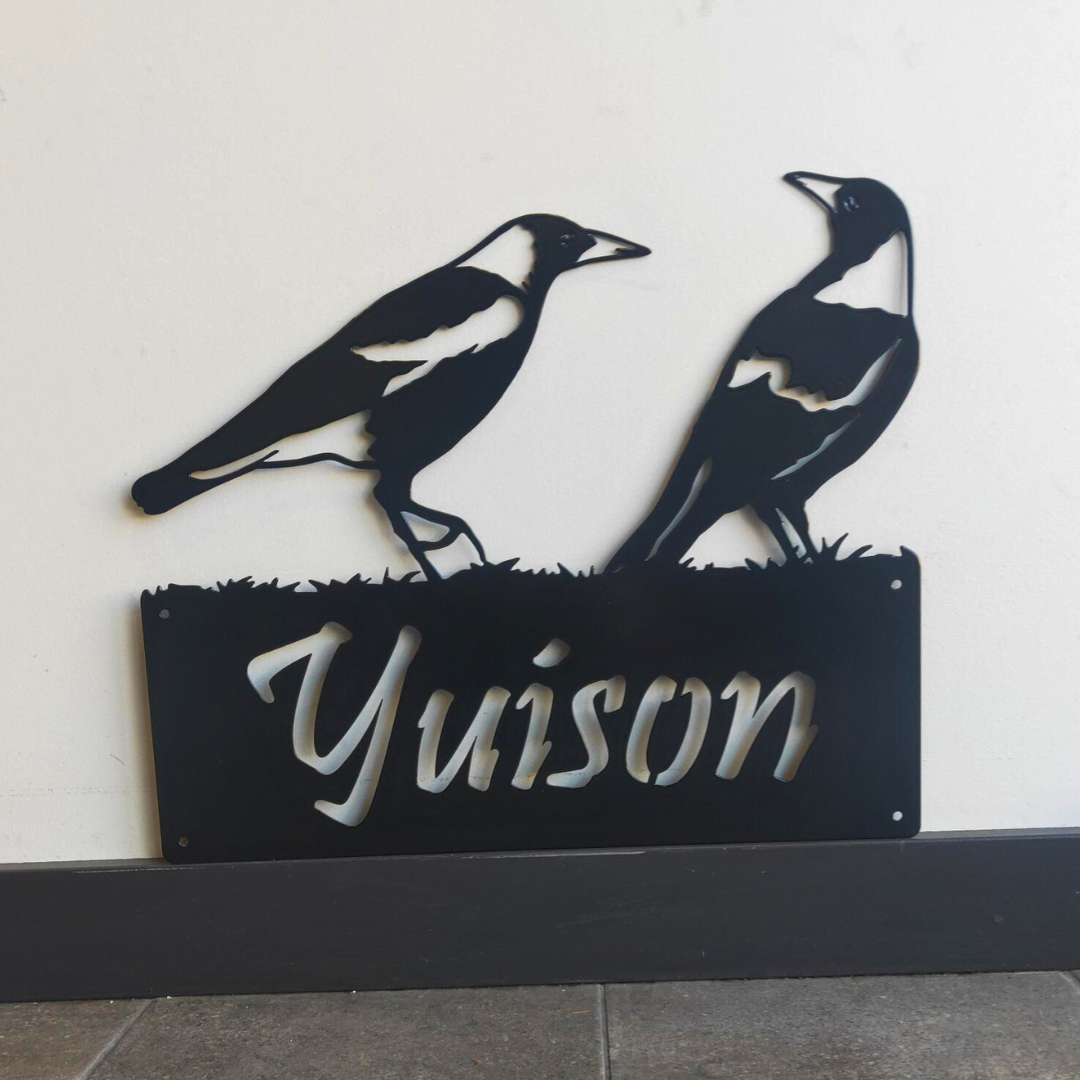 Two Magpies Plaque - Farm Property Sign – Custom Steel Appeal