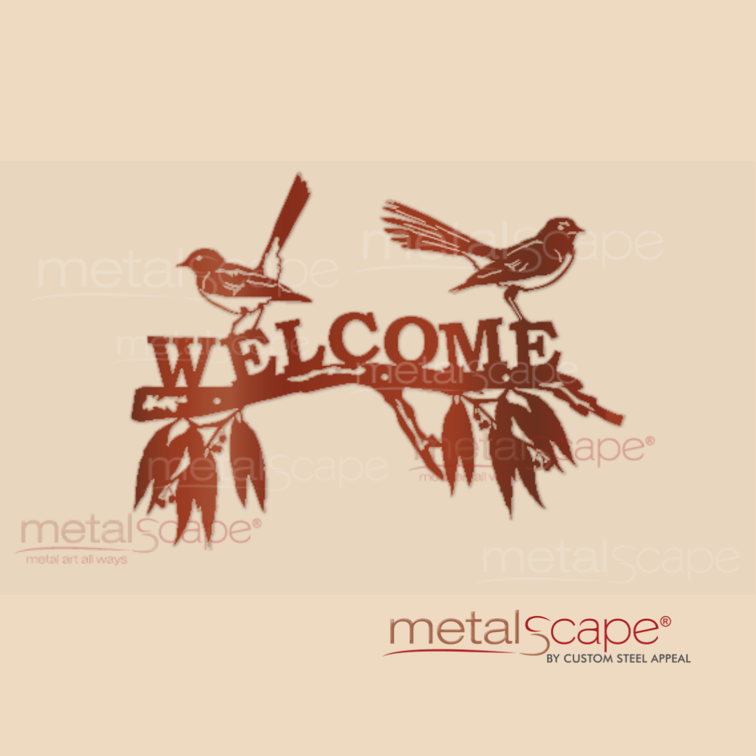 Two Wagtails on Branch Welcome Sign – Custom Steel Appeal