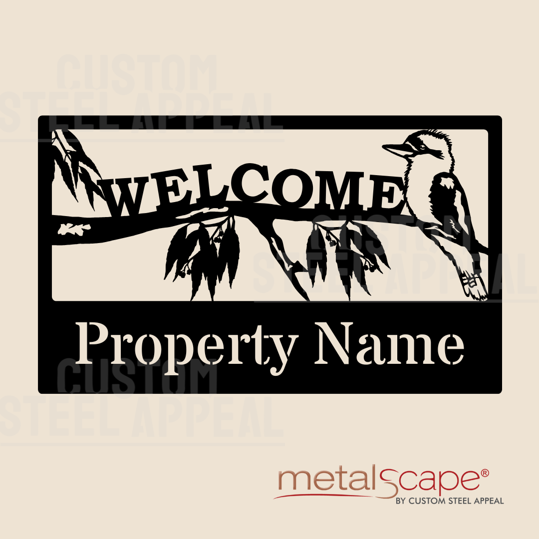 Welcome Kookaburra on Branch - Farm Property Sign – Custom Steel Appeal