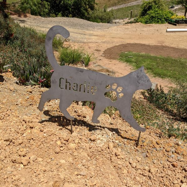 Cat 1 (Walking) Pet Memorial Sign – Custom Steel Appeal