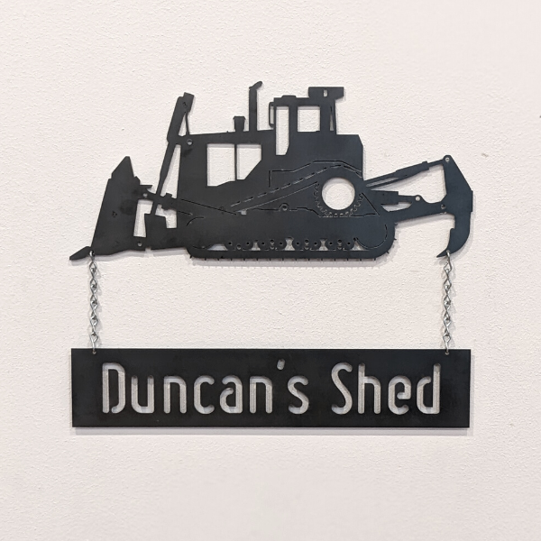 Bulldozer Shed Sign – Custom Steel Appeal