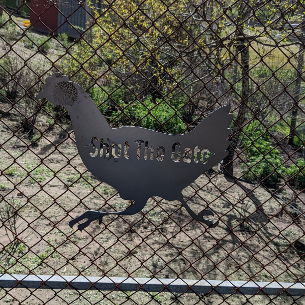 Shut the Gate Chicken Sign (Running) – Custom Steel Appeal