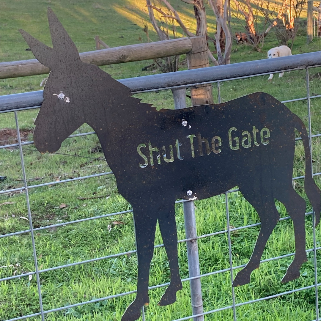 Shut the Gate Donkey Sign | Custom Made Metal Property Sign – Custom ...
