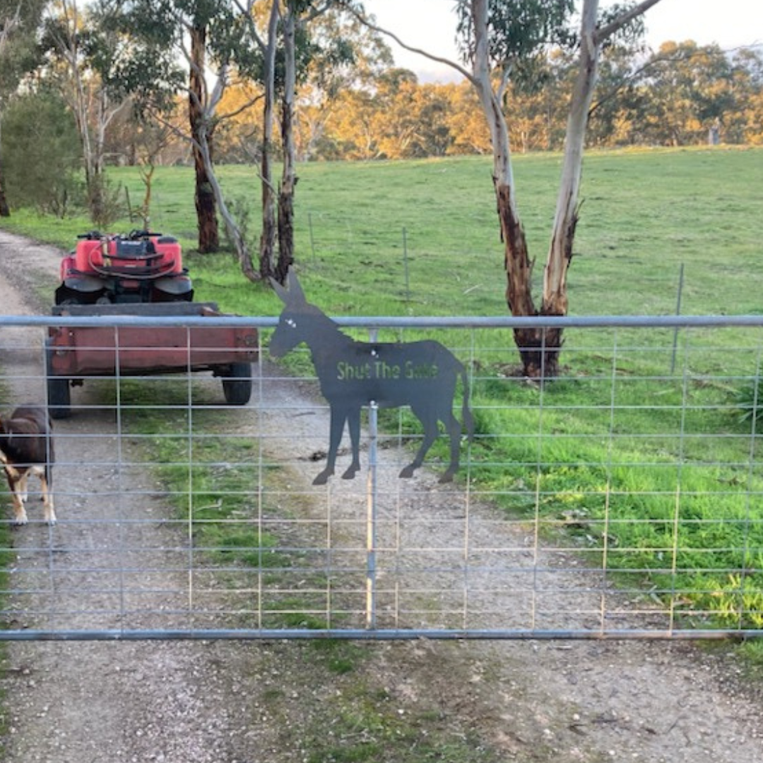Shut the Gate Donkey Sign | Custom Made Metal Property Sign – Custom ...