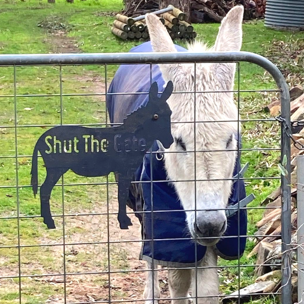 Shut the Gate Donkey Sign | Custom Made Metal Property Sign – Custom ...